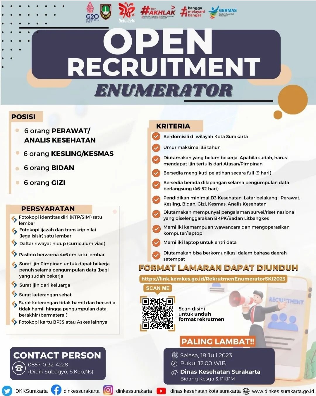 Open Rekruitmen Enumerator Dinas Kesehatan Surakarta - Loker Karanganyar